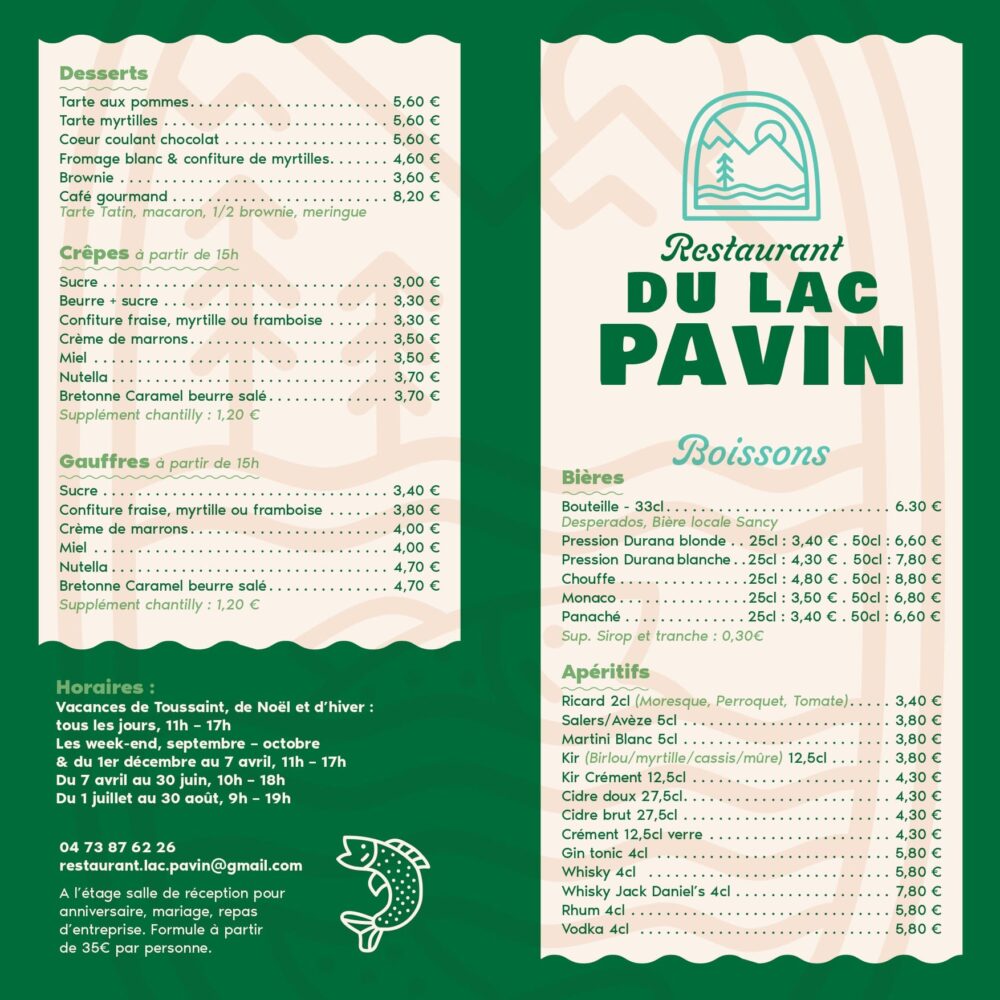 MENU - Restaurant du Lac Pavin